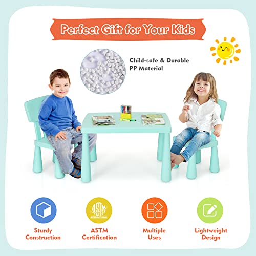 COSTWAY 3-Piece Kids Table and Chairs Set, Lightweight Plastic Children Activity Center for Reading, Writing, Painting, Snack Time, Kids Furniture Art Study Desk & Chairs Set for Ages 1-7 (Green)