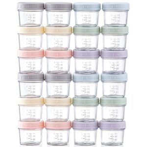 vitever 24-pack glass baby food storage containers - 4 oz baby food storage jars with lids, baby food maker, microwave, dishwasher & freezer safe