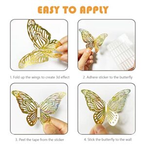 Formano 3D Butterfly Wall Decor, 60 Pcs 5 Styles 3 Sizes All-Round Upgraded Design Glittering Sparkling Rainbow Shinny Butterfly Decorations with Traceless Stickers -Blue