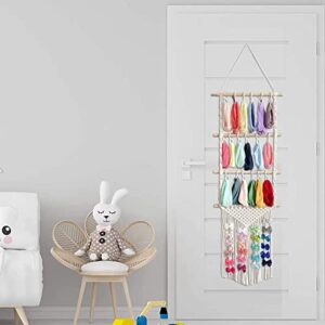 UKYLIN Headband Holder Hair Bows Organizer for Girls, Baby Hair Bow Holder Hair Clips Organizer with 30 Pcs Plastic Hooks for Room Wall, Door or Closet (White)