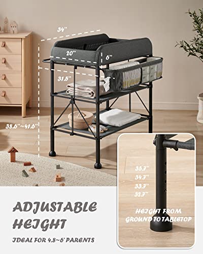 BEKA Portable Changing Table, Foldable Baby Changing Table, Changing Station for Infant w/Waterproof Diaper Changing Table Pad, Adjustable Height Diaper Station, Mobile Nursery Organizer for Newborn