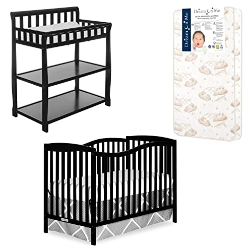 Dream On Me Nursery Essentials Bundle of Dream On Me Chelsea 5-in-1 Convertible Crib, Dream On Me Ashton Changing-Table, with a Dream On Me Twilight 5” 88 Coil Inner Spring Crib and Toddler Mattress