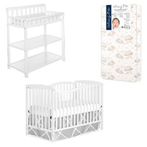 dream on me nursery essentials bundle of dream on me chelsea 5-in-1 convertible crib, dream on me ashton changing-table, with a dream on me twilight 5” 88 coil inner spring crib and toddler mattress