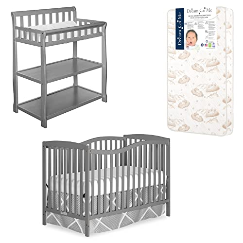 Dream On Me Nursery Essentials Bundle of Dream On Me Chelsea 5-in-1 Convertible Crib, Dream On Me Ashton Changing-Table, with a Dream On Me Twilight 5” 88 Coil Inner Spring Crib and Toddler Mattress