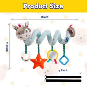 Baby Car Seat Toys Activity Stroller Toy for Boys Girls 0 3 6 9 10 12 Months, Spiral Hanging Plush Toys Mobile for Stroller Bassinet Crib Baby Carrier