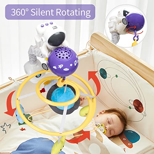 STAPAW Baby Crib Mobile with Music and Lights, Space Traveler Baby Mobile for Crib with IR Remote, Spaceman Nursery Decor Plush Toys for Newborn Boys and Girls Babies 0-12 Months