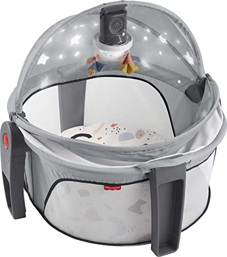 Fisher-Price Portable Baby Bassinet And Play Space Deluxe On-The-Go Projection Dome With Lights Music And Canopy, Paper Shapes