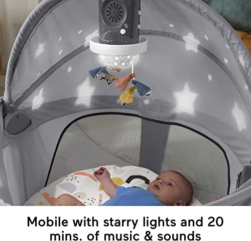 Fisher-Price Portable Baby Bassinet And Play Space Deluxe On-The-Go Projection Dome With Lights Music And Canopy, Paper Shapes