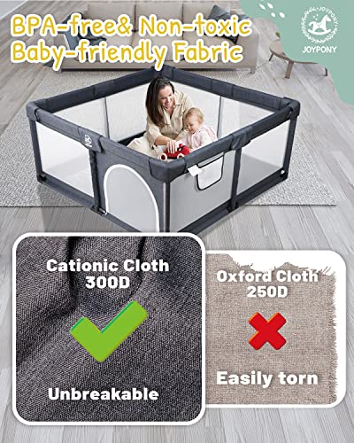 Joypony Baby Playpen, (50x50x27inch) Large Playpen for Babies and Toddlers, Sturdy Safety Play Yard for Infant, Indoor & Outdoor Play Pen with Gate, Baby Fence with Soft Breathable Mesh, Hand Rings