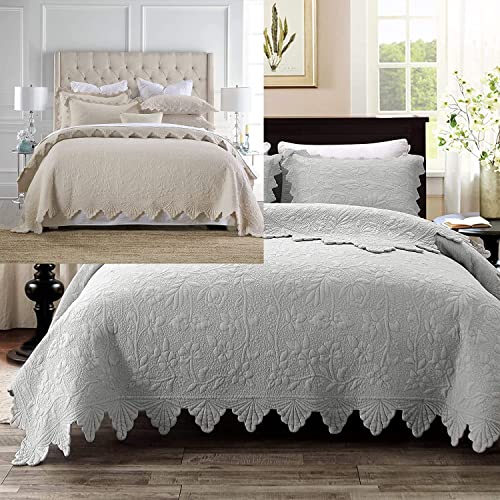 Brandream 6PC Cotton Quilt Bedding Set Queen King Size Cotton Queen Size Bedspreads Scalloped Farmhouse Quilts Set