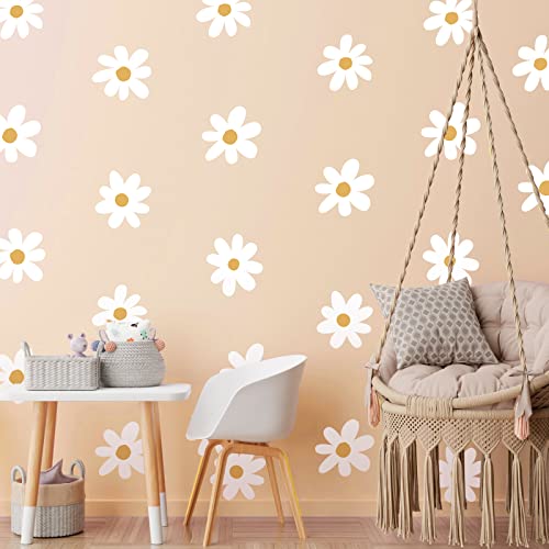 BBTO Daisy Wall Decal Flower Vinyl Wall Decals White Daisy Decals Floral Decals Peel and Stick White Daisy Stickers for Kids Nursery Wall Art Bedroom Living Room Classroom Decor