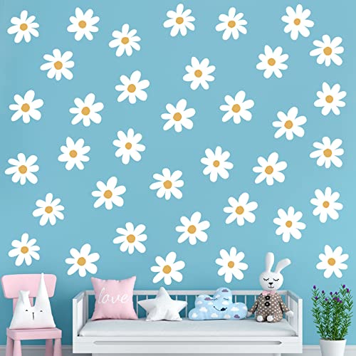 BBTO Daisy Wall Decal Flower Vinyl Wall Decals White Daisy Decals Floral Decals Peel and Stick White Daisy Stickers for Kids Nursery Wall Art Bedroom Living Room Classroom Decor