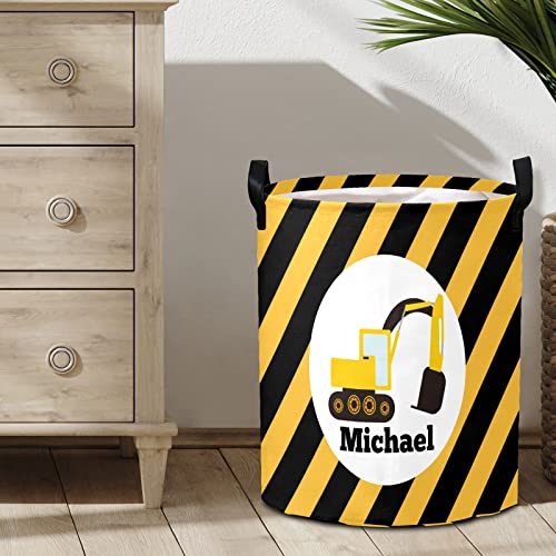 Personalized Laundry Basket Hamper,Truck Construction Machinery,Collapsible Storage Baskets with Handles for Kids Room,Clothes, Nursery Decor