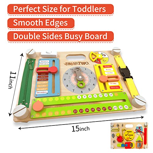 Smartwo Double-Sided Busy Board, 20+ Montessori Activities Wooden Sensory Toy for Preschool Educational Learning, Train Kid’s Fine Motor, Concentration, and Life Skill Abilities