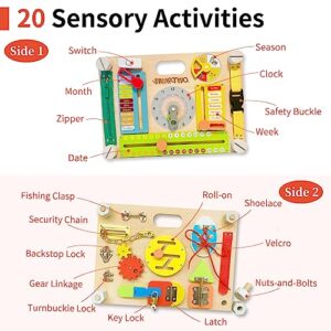 Smartwo Double-Sided Busy Board, 20+ Montessori Activities Wooden Sensory Toy for Preschool Educational Learning, Train Kid’s Fine Motor, Concentration, and Life Skill Abilities