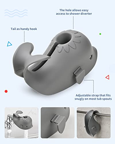 Mandoo Faucet Cover Bathtub Baby, Bath Spout Cover for Baby, Bath Faucet Cover for Kids, Tub Spout Cover Bathtub Faucet Cover Kids Safety, Protection Baby Universal Bath Silicone Toys Whale Grey