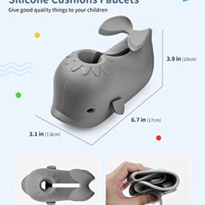 Mandoo Faucet Cover Bathtub Baby, Bath Spout Cover for Baby, Bath Faucet Cover for Kids, Tub Spout Cover Bathtub Faucet Cover Kids Safety, Protection Baby Universal Bath Silicone Toys Whale Grey