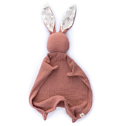 Mikito Organic Cotton Baby Muslin Lovey Bunny - Oeko-TEX & GOTS Certified - Security Blanket & Perfect Loveys for Babies - Unisex New Baby Gift for Ultimate Comfort & Peaceful Dreams