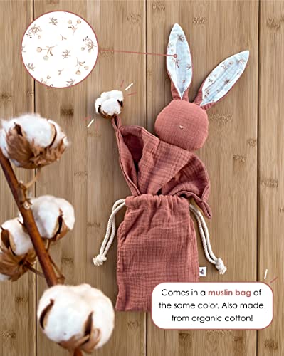 Mikito Organic Cotton Baby Muslin Lovey Bunny - Oeko-TEX & GOTS Certified - Security Blanket & Perfect Loveys for Babies - Unisex New Baby Gift for Ultimate Comfort & Peaceful Dreams