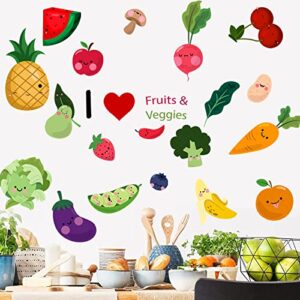 kitchen food wall sticker, cartoon fruit wall decals, peel and stick removable, wall art decaration for kitchen cabinet locker window sticker fruit restaurant refrigerator kids room wall decor (fruit)