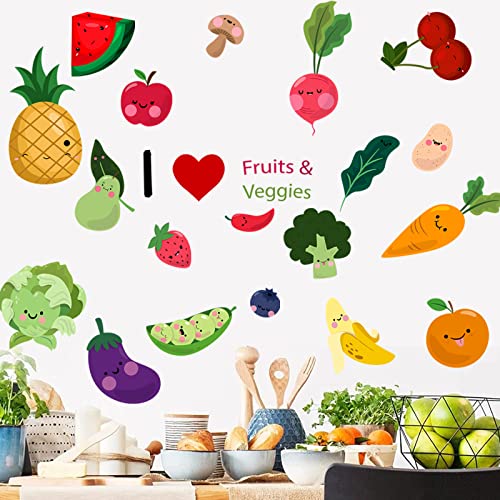 Kitchen Food Wall Sticker, Cartoon Fruit Wall Decals, Peel and Stick Removable, Wall Art Decaration for Kitchen Cabinet Locker Window Sticker Fruit Restaurant Refrigerator Kids Room Wall Decor (fruit)