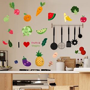 Kitchen Food Wall Sticker, Cartoon Fruit Wall Decals, Peel and Stick Removable, Wall Art Decaration for Kitchen Cabinet Locker Window Sticker Fruit Restaurant Refrigerator Kids Room Wall Decor (fruit)