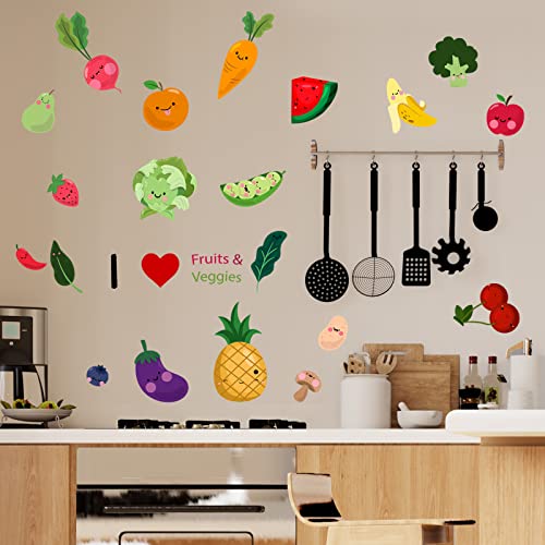 Kitchen Food Wall Sticker, Cartoon Fruit Wall Decals, Peel and Stick Removable, Wall Art Decaration for Kitchen Cabinet Locker Window Sticker Fruit Restaurant Refrigerator Kids Room Wall Decor (fruit)