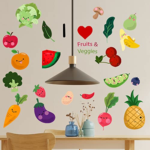 Kitchen Food Wall Sticker, Cartoon Fruit Wall Decals, Peel and Stick Removable, Wall Art Decaration for Kitchen Cabinet Locker Window Sticker Fruit Restaurant Refrigerator Kids Room Wall Decor (fruit)