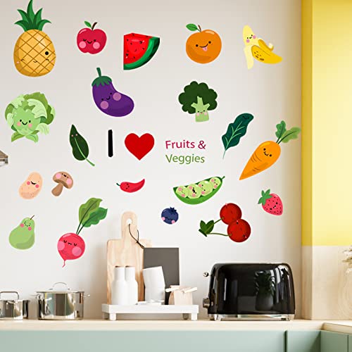 Kitchen Food Wall Sticker, Cartoon Fruit Wall Decals, Peel and Stick Removable, Wall Art Decaration for Kitchen Cabinet Locker Window Sticker Fruit Restaurant Refrigerator Kids Room Wall Decor (fruit)