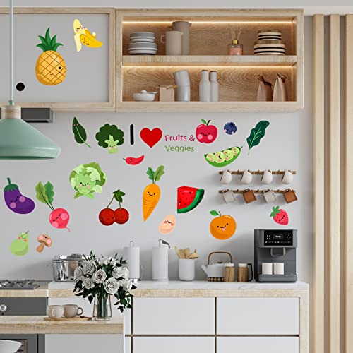 Kitchen Food Wall Sticker, Cartoon Fruit Wall Decals, Peel and Stick Removable, Wall Art Decaration for Kitchen Cabinet Locker Window Sticker Fruit Restaurant Refrigerator Kids Room Wall Decor (fruit)