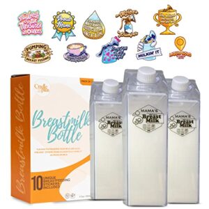 breast milk pitcher for fridge - 3pack 17oz breast milk storing containers w/ 10pcs breastfeeding stickers for adults | acrylic milk carton water bottles | breastmilk storage bottle formula pitcher