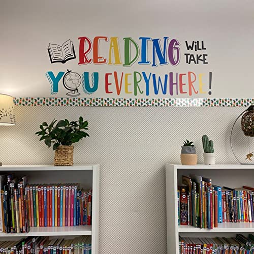 Reading Will Take You Everywhere Inspirational Quote Wall Decal Sticker, Motivational Phrase Nursery Decoration Classroom Bedroom Playroom Art, Kid Study Room Library Wall Sticker Decor