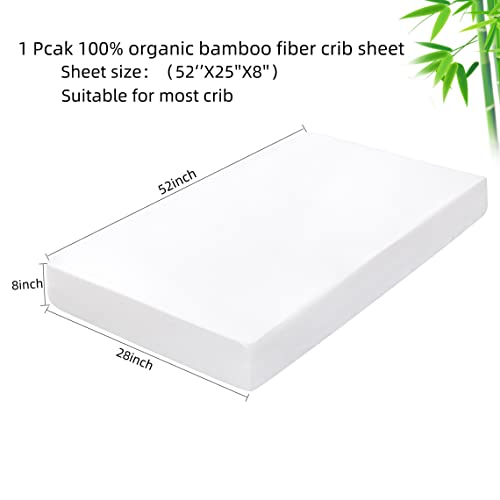 HBHLFZ Luxury Soft 100% Crib Bamboo Sheets for Baby Boys Girls -Baby Crib Sheet Neutral for Standard Crib Mattress & Toddler Bed Mattress, Soft and Safe Deep Pocket Fitted Sheet, White