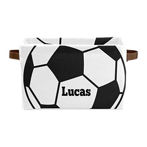 Soccer Ball Personalized Storage Basket ,Custom Storage Bins Cubes Organizer with Handle for Bedroom Wardrobe,Nursery,Basket 2 Pack