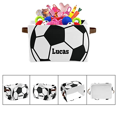 Soccer Ball Personalized Storage Basket ,Custom Storage Bins Cubes Organizer with Handle for Bedroom Wardrobe,Nursery,Basket 2 Pack