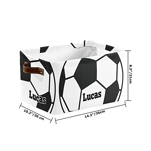 Soccer Ball Personalized Storage Basket ,Custom Storage Bins Cubes Organizer with Handle for Bedroom Wardrobe,Nursery,Basket 2 Pack