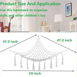 POTWIY Stuffed Animal Net or Hammock with Macrame Boho Teddy Bear Toy Hammock, Toy Storage, Net for Stuffed Animals Hanging Storage Holder Wall Net, Nursery Play Bedroom Kids Room Decor