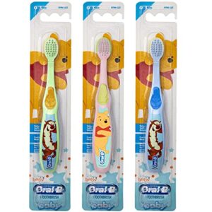 oral-b baby manual toothbrush, pooh characters, 0-3 years old, extra soft (characters vary) - pack of 3