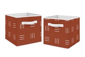 sweet jojo designs rust white boho mudcloth foldable fabric storage cube bins boxes organizer toys kids baby childrens set of 2 orange bohemian woodland tribal southwest mud cloth hatch triple line