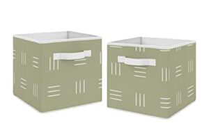 sweet jojo designs sage green boho mudcloth foldable fabric storage cube bins boxes organizer toys kids baby childrens set of 2 white bohemian woodland tribal southwest mud cloth hatch triple line