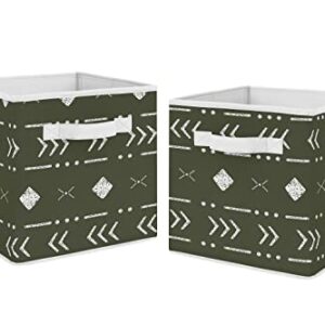 Sweet Jojo Designs Hunter Green Boho Tribal Mudcloth Foldable Fabric Storage Cube Bins Boxes Organizer Toys Kid Baby Children Set of 2 White Woodland Bohemian Southwest Geometric Arrow Aztec Mud Cloth