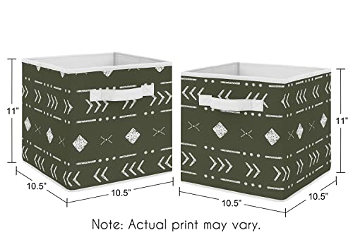 Sweet Jojo Designs Hunter Green Boho Tribal Mudcloth Foldable Fabric Storage Cube Bins Boxes Organizer Toys Kid Baby Children Set of 2 White Woodland Bohemian Southwest Geometric Arrow Aztec Mud Cloth