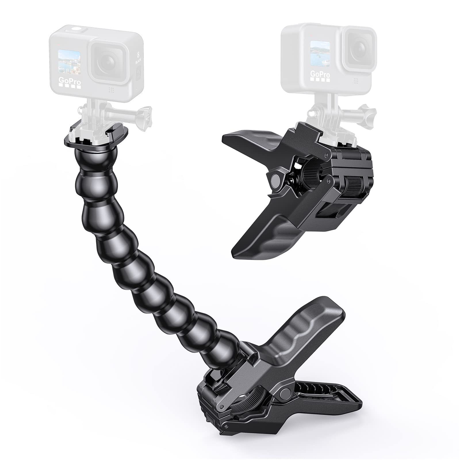 Starbea Jaws Flex Clamp Mount with Adjustable Gooseneck Compatible with GoPro Hero 10, 9, 8, 7, 6, 5, 4, Session, 3+, 3, 2, 1, Max, Hero (2018), Fusion, DJI Osmo Action Cameras