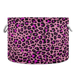 kigai storage basket pink purple leopard round toy baskets foldable nursery organizer waterproof inner layer with sturdy handles clothes laundry hamper bin