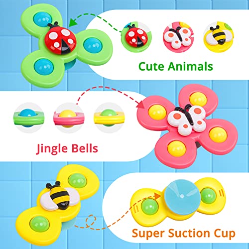 Tiyol Suction Cup Spinners, Baby Bath Toys 6-12-18 Months, Window Travel Toys for Toddler 1 2 3 Years Old, Fun Birthday for Infant Boys Girls (3 PCS)