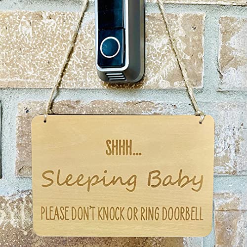 Sleeping Baby Sign for Front Door, Funny Shhh Sleeping Baby Door Hanger Signs for House, Please Do Not Knock or Ring Doorbell Sign for Home Room, New Mom Gifts Do Not Disturb Wood Mini Sign for Yard Stake