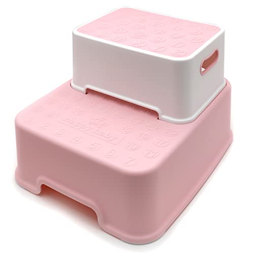 HTTMT- Pink Kid,Baby,Toddler Double Up 2 Step Stool Anti-Slip Sturdy Two Step Stool For Potty Training, Bathroom, Kitchen, Toilet Stools, Nursery Furniture [P/N : ET-BABY008-PINK]