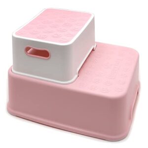 HTTMT- Pink Kid,Baby,Toddler Double Up 2 Step Stool Anti-Slip Sturdy Two Step Stool For Potty Training, Bathroom, Kitchen, Toilet Stools, Nursery Furniture [P/N : ET-BABY008-PINK]