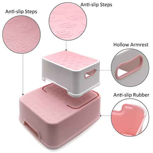 HTTMT- Pink Kid,Baby,Toddler Double Up 2 Step Stool Anti-Slip Sturdy Two Step Stool For Potty Training, Bathroom, Kitchen, Toilet Stools, Nursery Furniture [P/N : ET-BABY008-PINK]