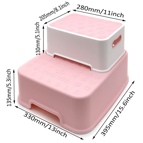 HTTMT- Pink Kid,Baby,Toddler Double Up 2 Step Stool Anti-Slip Sturdy Two Step Stool For Potty Training, Bathroom, Kitchen, Toilet Stools, Nursery Furniture [P/N : ET-BABY008-PINK]